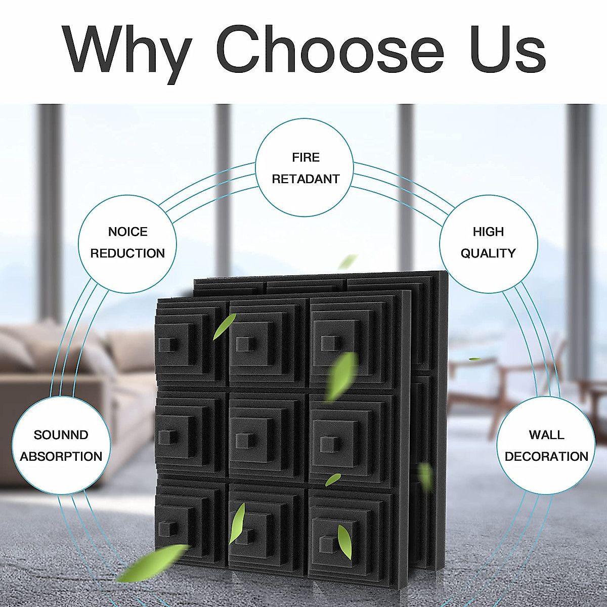 Acoustic Foam Panels of 24 Pack, 2021 New Sound Proof Foam Panels 2" x 12" x 12", Soundproof Insulation for Wall, Noise Absorbing Padding for Music Studio Bedroom Home, Decreasing Noise