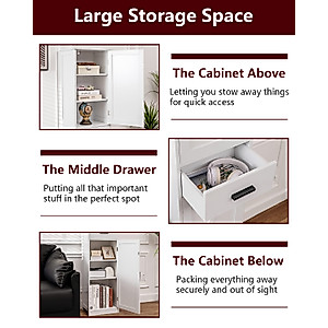 WEENFON Tall Bathroom Cabinet, Storage Cabinet with 6 Shelves & Drawer, Bathroom Storage Cabinet with Ajustable Shelves, Tall Cabinet for Living Room, Home Office, White