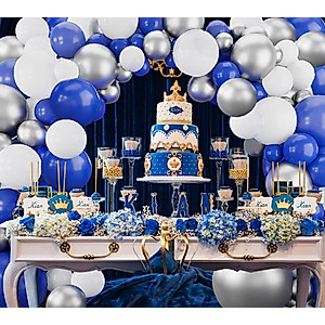 Dark Blue White Silver Balloons Arch Garland Kit-143Pcs Blue Balloon for Birthday Anniversary New Years Baby Shower Engagement Wedding Retirement Party Decoration