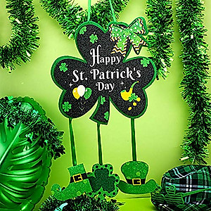 Jetec Happy St. Patrick's Day Decor Shamrock Door Sign Irish Hanging Wall Decoration Welcome Board Felt with Rope for Home Party