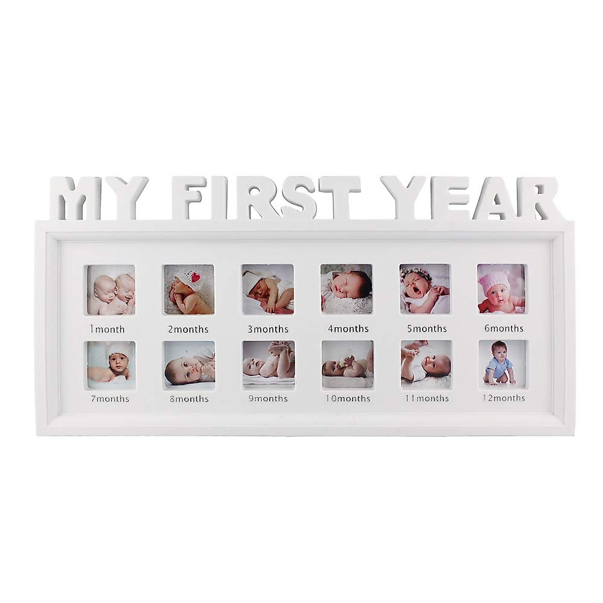 ESTAMICO My First Year Frame Baby Picture Keepsake Frame for Photo Memories, White