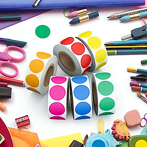 3000 PCS Printholic 3/4" Round Color Coding Circle Dot Sticker Labels 6 Color Includes Bright Yellow Green Red Pink Orange Blue(500 Labels/Roll)