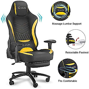 Gaming Chair Racing Footrest Massage Computer - Cushioned Comfort High Back PU Leather USB Vibrator Ergonomic Recliner Home Office Video Game for Kids for Gift for PS5 (Yellow, D06)