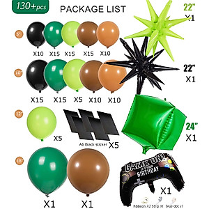 Video game Balloon garland kit 135pcs Green and Black brown Controller balloon arch Gamer night Decorations For boy gaming birthday party supplies