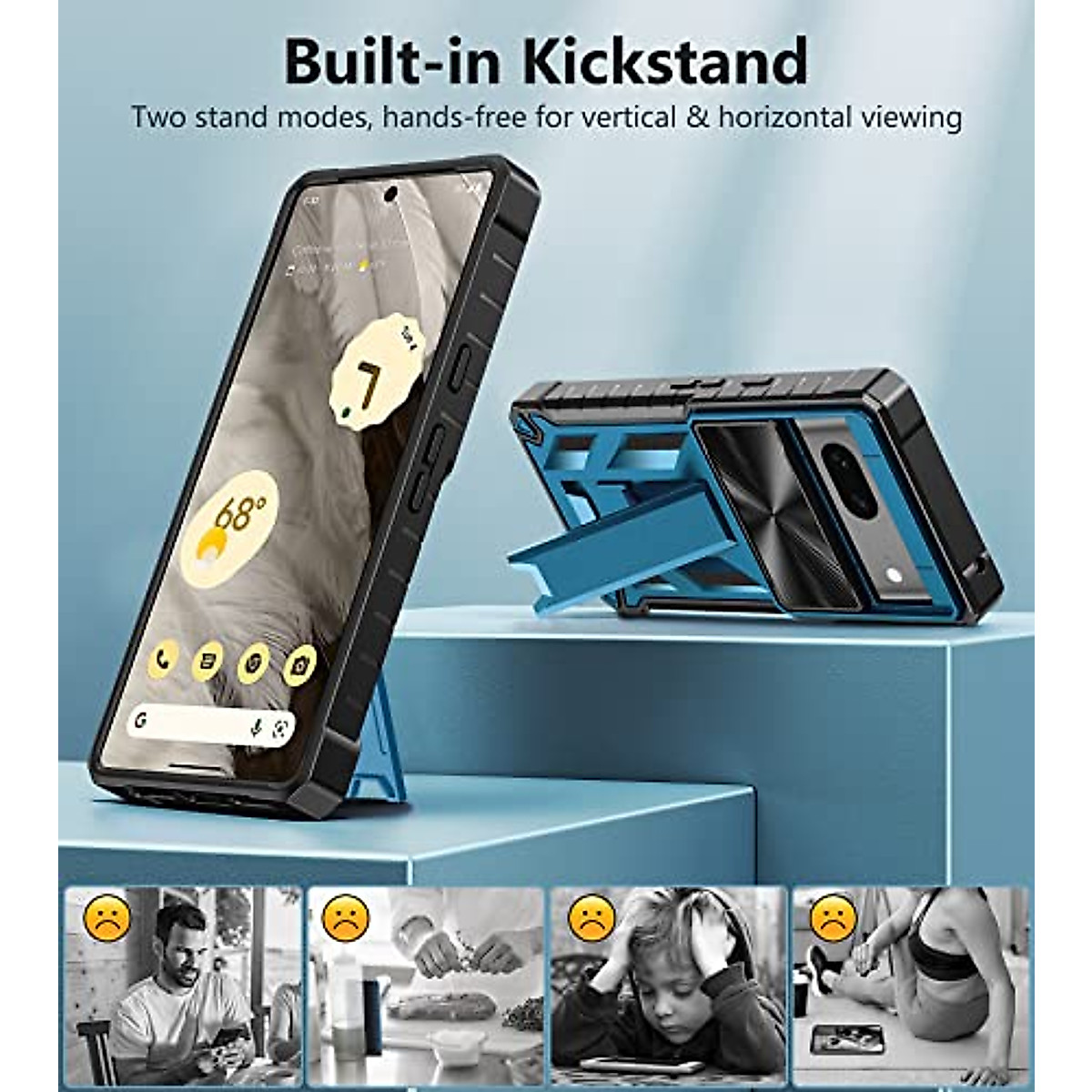 FNTCASE for Google Pixel 7 Case: Military Grade Shockproof Drop Protective Phone Cover with Kickstand, Slide Camera Cover & Screen Protector, Heavy Duty Cell Phone Case for Pixel 7-6.3 inch Blue