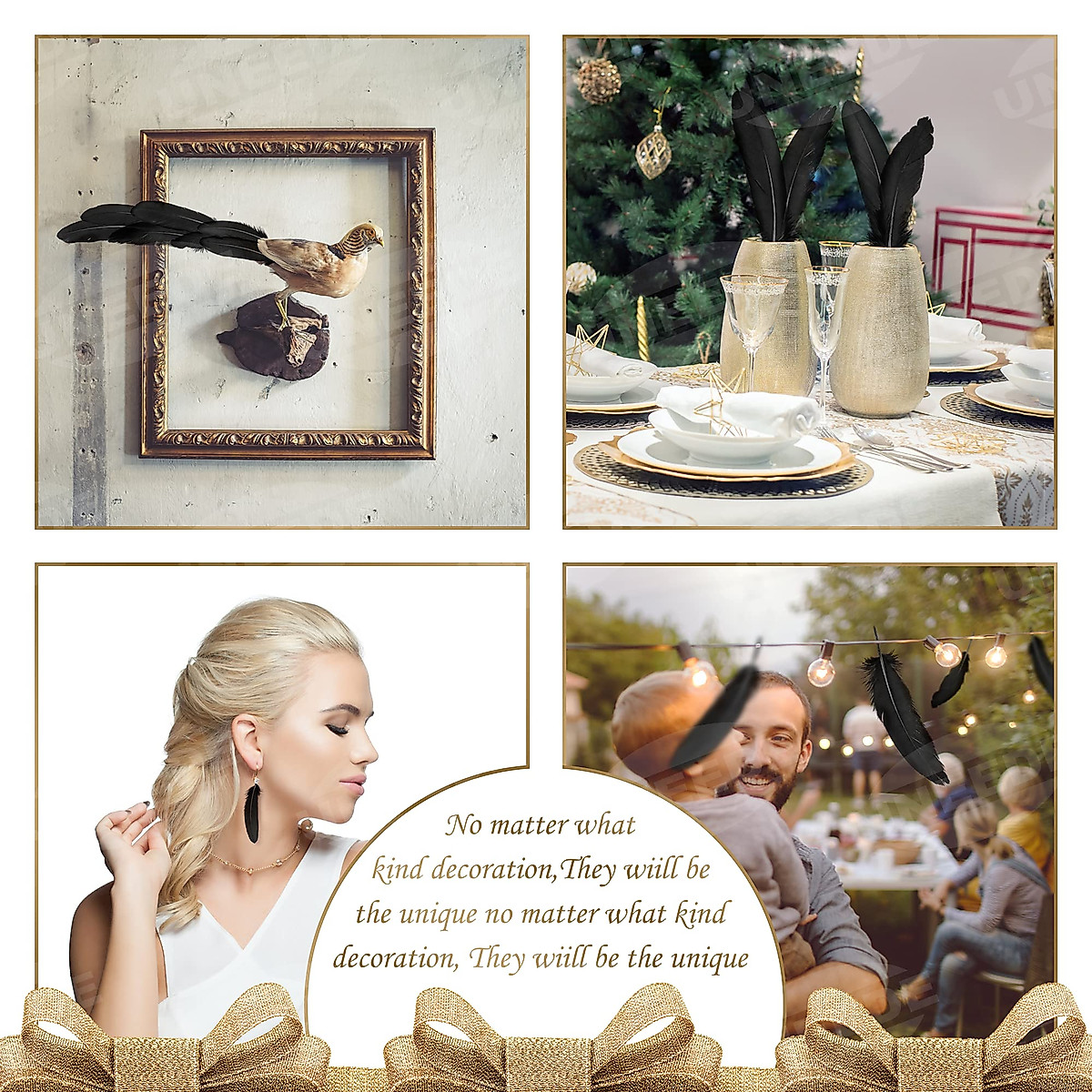 UNEEDE 120Pcs 6-8 Inch Black Feathers, Natural Goose Feathers for DIY Halloween Decorations, Halloween Decoration,Cosplay, Gothic Costumes & Crafts