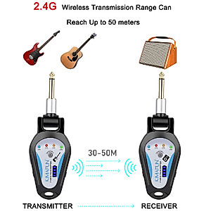 Wireless Guitar System, KIMAFUN 2.4GHz Wireless Rechargeable Digital Guitar Transmitter and Receiver for Electric Guitar, Bass, Violin, Electronic Drums, G207