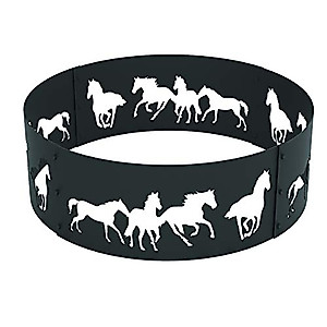 Blue Sky Outdoor Living FR36HRS01 36" Round Fire Ring Horse Design Bonfire Liner, Black