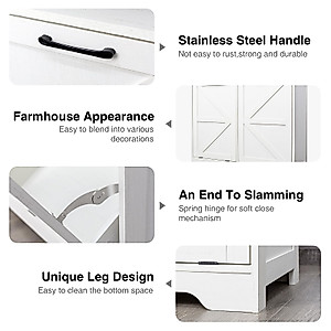 Tilt Out Trash Can Cabinet for 10 Gallon Trash Can, Farmhouse Kitchen Island Bin Cabinet with Adjustable Shelf for Hidden Laundry Basket, Dual Dog Proof Garbage Can for Dining Room, Living Room, White