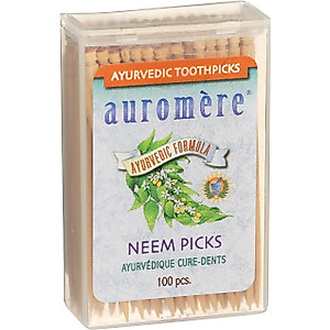 Auromere Ayurvedic Neem Toothpicks - Vegan, Natural, Non GMO, Made from Birchwood (100 Count), 2 Pack