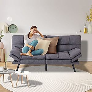 MUUEGM Futon Sofa Bed Fabric Grey Futon Convertible Couch Bed,Memory Foam Futon Sofa Sleeper,Modern Loveseat Sofa,Adjustable Lounge Couch,Full Size Futon for Apartment Office Living Room