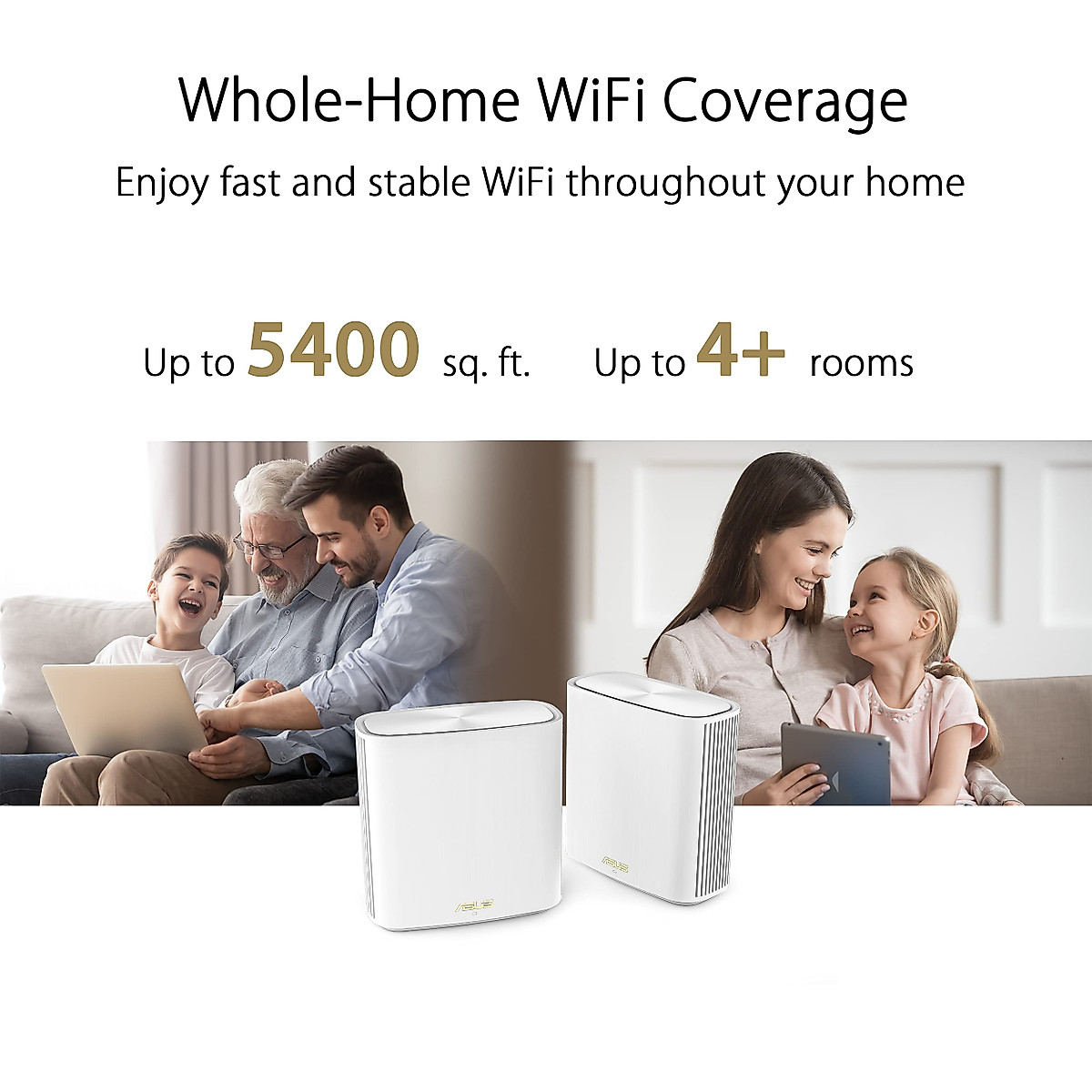 ASUS ZenWiFi Whole-Home Dual-Band Mesh WiFi 6 System XD6 White - 1 Pack, Coverage up to 2,700 sq.ft & 4+ Rooms, 5400Mbps, AiMesh, Lifetime Free Internet Security, Parental Control, Easy Setup