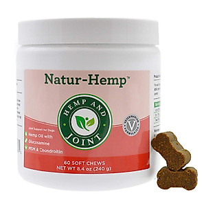 Green Pet Organics Natur-Hemp Joint Soft Chews for Dogs - Natural Treats with Hemp Oil, Glucosamine, Chondroitin, & MSM - Joint Relief & Support for Dogs - 60 Soft Chews