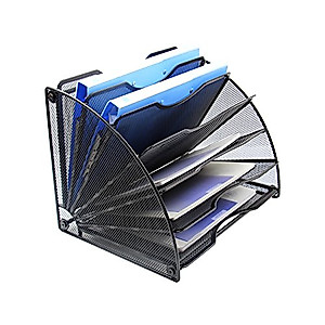 EasyPAG Desk File Organizer 6 Compartment Fan-Shaped Filing Paper Holder Letters Tray Desk Organizers and Accessories ,Black