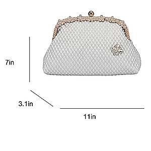Fawziya Crystal Small Handbag For Women Floral Quilted Clutch-Silver