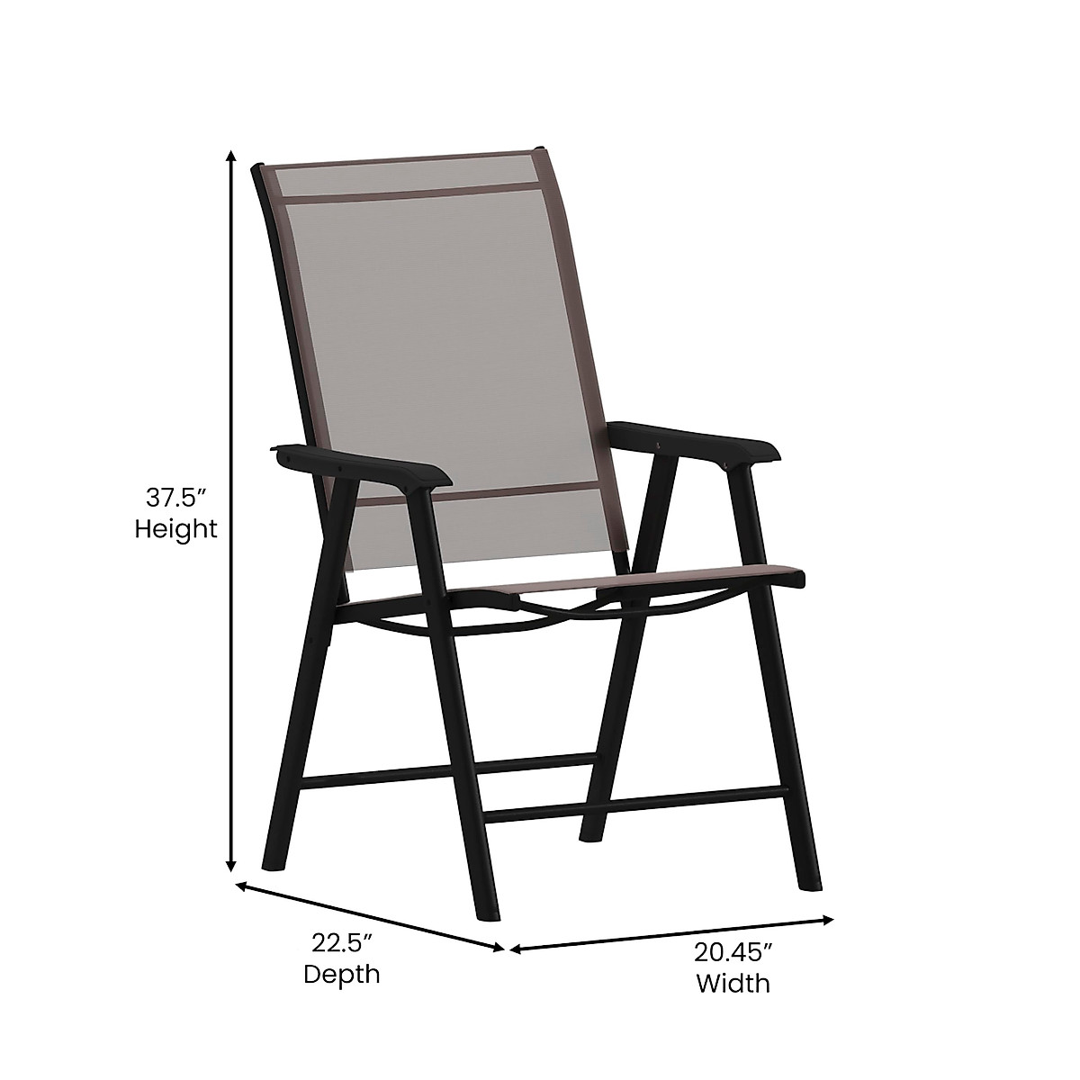 Flash Furniture Paladin Brown Outdoor Folding Patio Sling Chair with Black Frame (2 Pack)