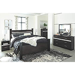 Signature Design by Ashley Starberry Glam 1 Drawer Nightstand with 2 Slim-Profile USB Charging Stations & Silvertone Glitter Accents, Black