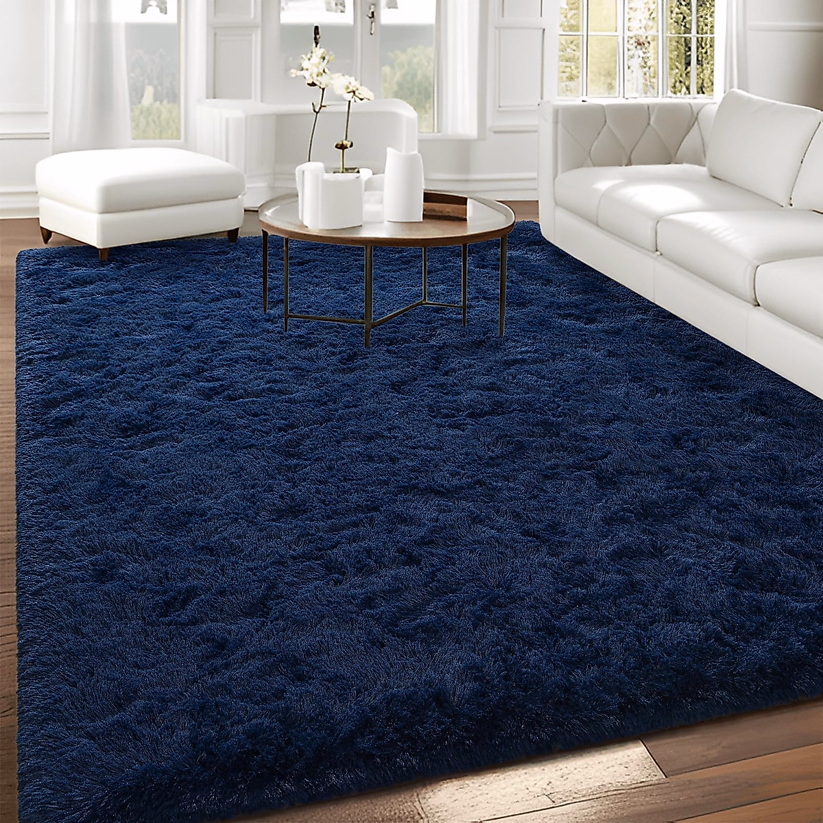 FALARK Super Soft Area Rugs for Bedroom Living Room, 5x7 ft Navy Blue Fluffy Rug Carpets for Girls Kids Room, Shaggy Fuzzy Indoor Modern Plush Rugs for Nursery Dorm Home Decor, Navy Blue