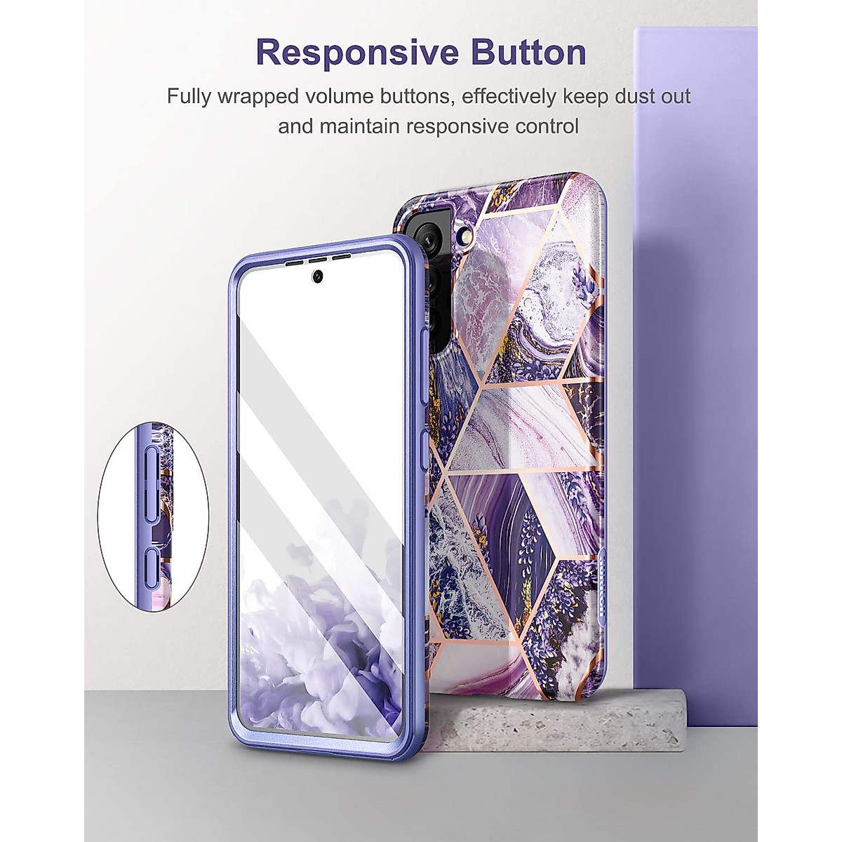 SURITCH Marble Case for Samsung Galaxy S21 FE, [Built-in Screen Protector] Full-Body Protection Shockproof Rugged Silicone TPU Bumper Protective Cover for Galaxy S21 FE 5G 6.4 Inch (Purple Lavender)