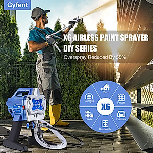 Gyfent X6 Airless Paint Sprayer, 0.31GPM Paint Sprayer for Home Interior 3000psi High Efficiency Airless Sprayer with Low Overspray 650W Electric Paint Sprayer for House Painting DIY Furniture