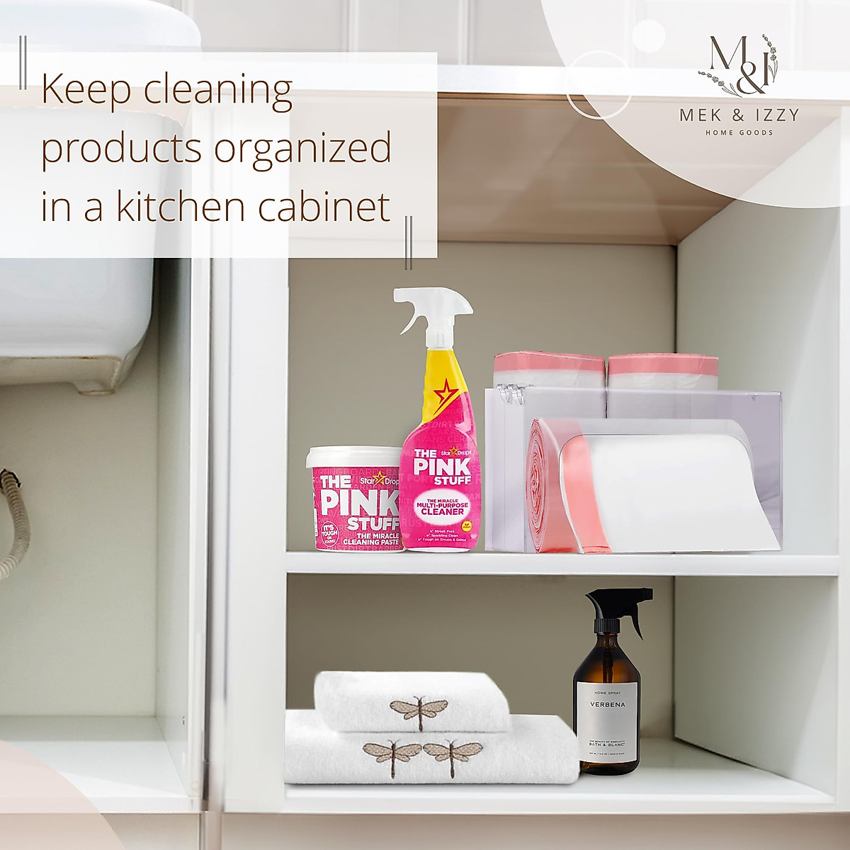 2 in 1 Extra Large Acrylic Trash Bag Dispenser - 13 30 33 Gallon Garbage Bag Holder W/Lid | Trash Bag Holder Dispenser | Trash Bag Organizer Under Sink | Kitchen Portable Trash Bag Holder Under Sink