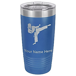 LaserGram 20oz Vacuum Insulated Tumbler Mug, Karate Woman, Personalized Engraving Included (Dark Blue)