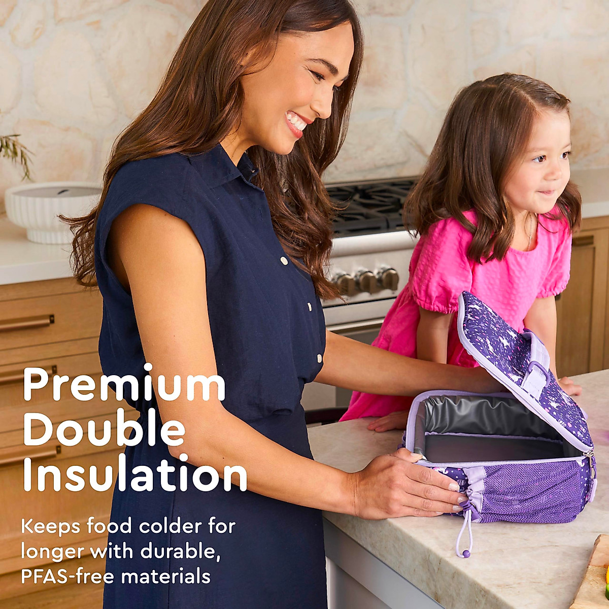 Bentgo® Kids Prints Lunch Bag - Double Insulated, Durable, Water-Resistant Fabric with Interior and Exterior Zippered Pockets and External Bottle Holder- Ideal for Children 3+ (Unicorn)