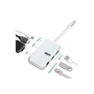 USB C Hub, USB C Multiport Adapter,6 in 1 Tempered Glass USB C to HDMI, VGA, USB C Charging, 2 USB 3.0 Ports,RJ45 Gigabit Ethernet, USB C Dock Dongle Compatible Apple MacBook Pro 13/15 (Thunderbolt 3)