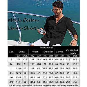 COOFANDY Men's Linen Button Down Shirt Long Sleeve Casual Beach Tops(Blue, Medium)