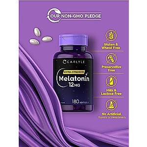 Melatonin 12 mg | 180 Softgel Capsules | Adult Extra Strength Support Supplement | Non-GMO, Gluten Free | by Carlyle