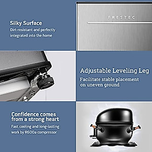 Frestec 3.2 Cu.Ft Mini Fridge for Bedroom, Mini Refrigerator with freezer, Dorm Fridge with Freezer, 2 Doors Perfect for Room and Office, Adjustable Temperature(Stainless steel)