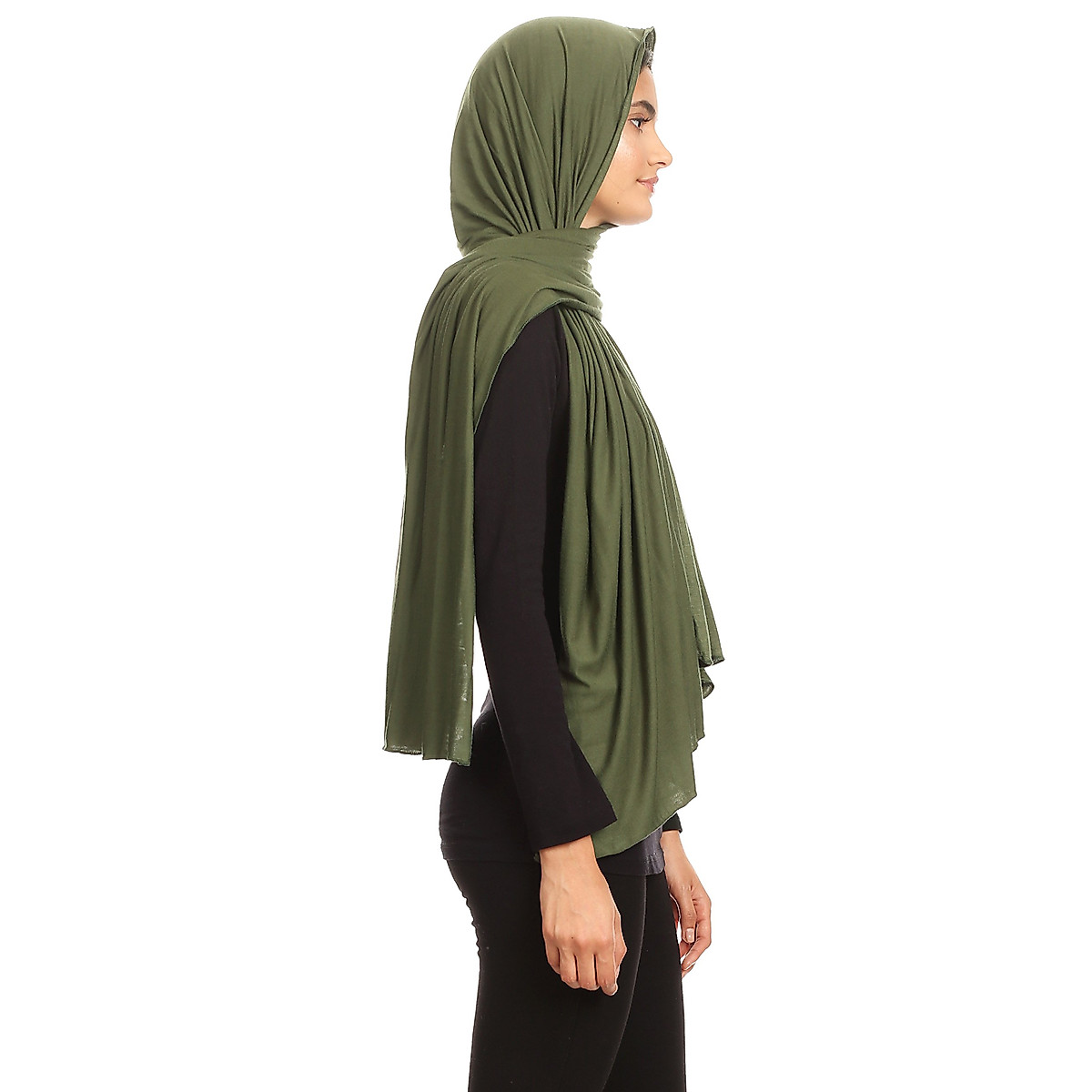 Abeelah Jersey Hijab Scarf - Made in the USA - Islamic, Muslim, African and Indian Fashion Compatible (Olive)