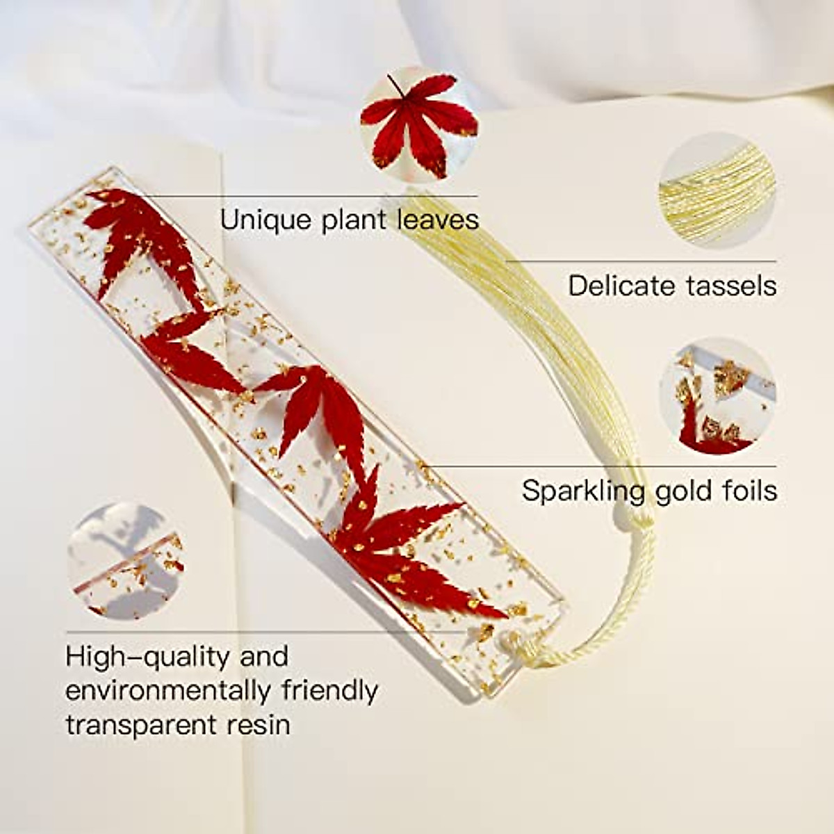 Dried Flower Bookmark, Maple Leaf Resin Bookmark for Women Men Transparent Bookmark Nature Bookmark Real Flower Bookmark Cute Bookmark for Teacher Students Kids Friend Gift for Book Lover
