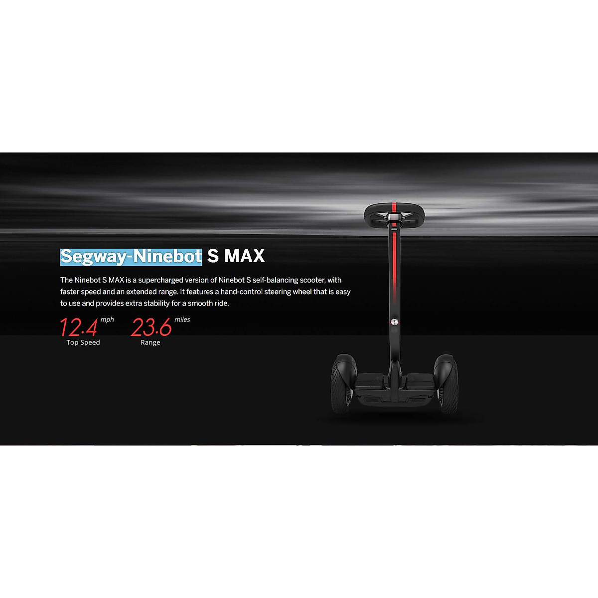 Segway Ninebot S-Max Smart Self-Balancing Electric Scooter, Dual 432W Motor, Max 23.6 Miles Range & 12.4MPH, Hoverboard with LED Light, Compatible with Gokart kit, Large