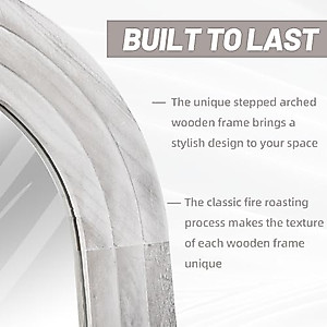ZHUNFA Arched Full Length Mirror with Solid Wood Frame, 65x22 Farmhouse Wall Mirror Full Length with Stand, Rustic White