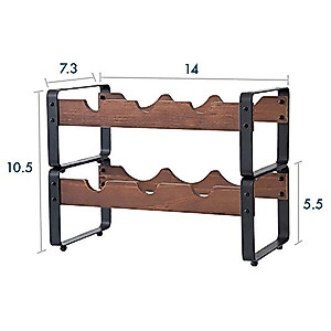OUVINTE 2 Tier Stackable Wine Rack Rustic Freestanding Floor Wine Holder Table Wine Shelf Countertop Wine Stand Small Standing Bottle Storage Racks for Pantry, Bar, Cabinet