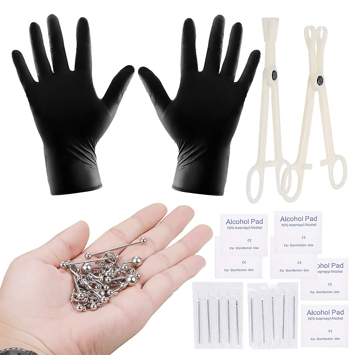 Xpircn Piercing Kit 14G 16G Body Piercing Jewelry Kit Tool, Mixed Piercing Needles 12G 14G 16G 18G 20G Disposable Hollow Piercing Needles