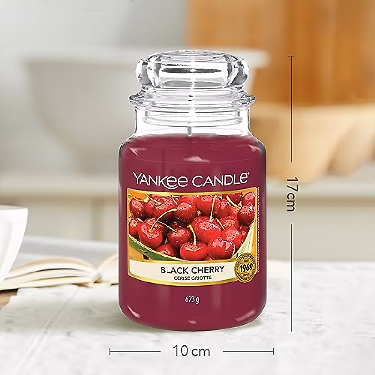 Yankee Candle Black Cherry Scented, Classic 22oz Large Jar Single Wick Candle, Over 110 Hours of Burn Time, Ideal for Home Décor and Gifting