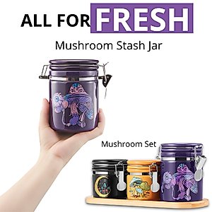 Smell Proof Container (500ml - 1 Oz), Mushroom Stash Jar Airtight Container -Separate Space for Humidity Pack, Smell Proof Jar Stash Container Cute Storage Box Case, Clay Odor Proof Container, Purple