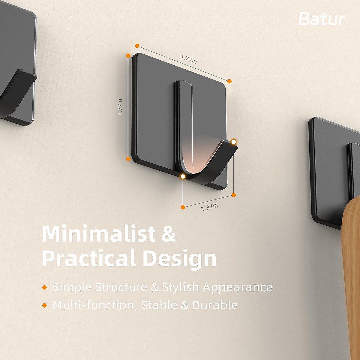 Batur Towel Hooks, 6 Pack Improved Adhesive Hooks, Wall Hooks for Hanging Heavy Duty, Waterproof Shower Hooks for Wall, Towel Holder Hanger Wall Mounted, Towel Racks for Bathroom, Kitchen, Bedroom