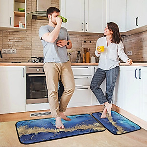 Kitchen Mats Rugs 2 Piece Set Bath Mat Antifatigue Cushioned Gold Black Marble for Floor Non Slip Washable (color5)