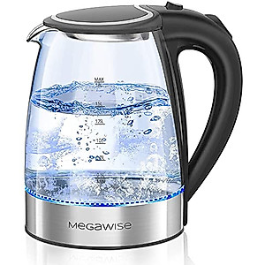 MegaWise 1500W Electric Kettle, 1.8L Borosilicate Glass Tea Kettle with LED Light, Auto Shut-Off and Boil-Dry Protection Cordless Kettle Fast Boiling, BPA Free