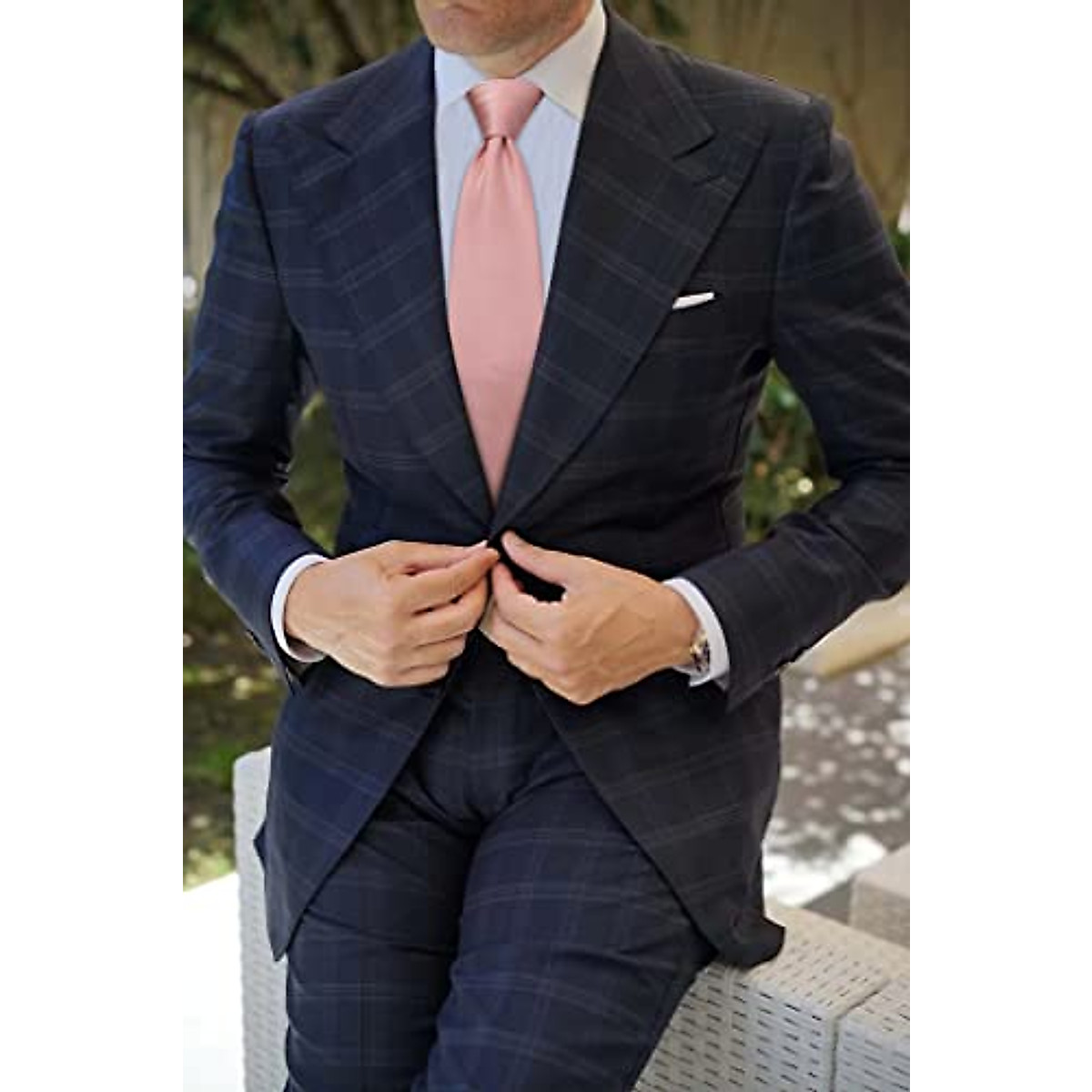 HISDERN Mens Ties Pink Ties for Men Formal Necktie with Pocket Square Set Satin Silk Dusty Rose Gold Neck Tie Set Classic Blush Tie Handkerchiefs for Wedding