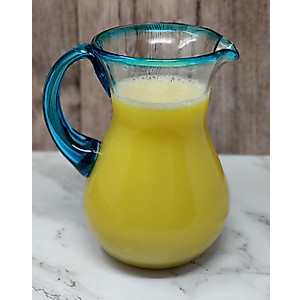Mexican Hand Blown Glass Pitcher – Aqua Rim and Handle (84 oz)