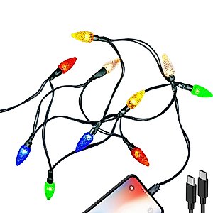 2 Pcs Christmas Lights Phone Charging Cable Type-C to Type-C Charger Cord 4.5 FT/10 LED USB-C Festive Bulb Cables Compatible with Samsung Android Phone/i 15/Plus/Pro/Max/Ultra