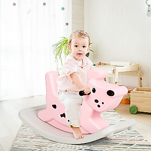 BABY JOY Kids Rocking Horse,Ride-on Horse for Toddlers with Music & Lights, HDEP Ride Animal Dog Rocker for Indoor & Outdoor,Boys & Girls Rocking Toy for Age 6 Mons Up (Pink)