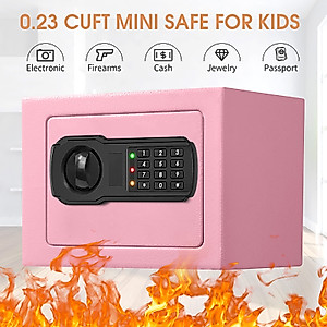 Fireproof Small Safe Box for Money, 0.23 Cu ft Mini Fireproof Safe with Combination Lock, Digital Safe for Kids Home Hotels Business (17sp-pink-1)