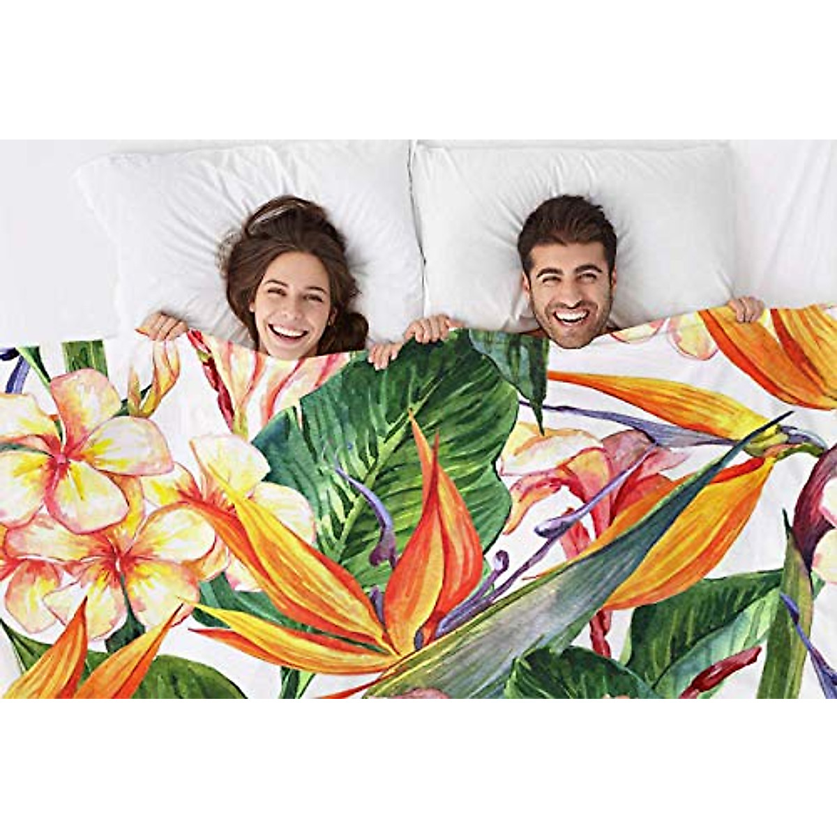 Mugod Tropical Flowers Throw Blanket Seamless Exotic Floral Pattern Bird of Paradise Decorative Soft Warm Cozy Flannel Plush Throws Blankets for Bedding Sofa Couch 60 X 80 Inch