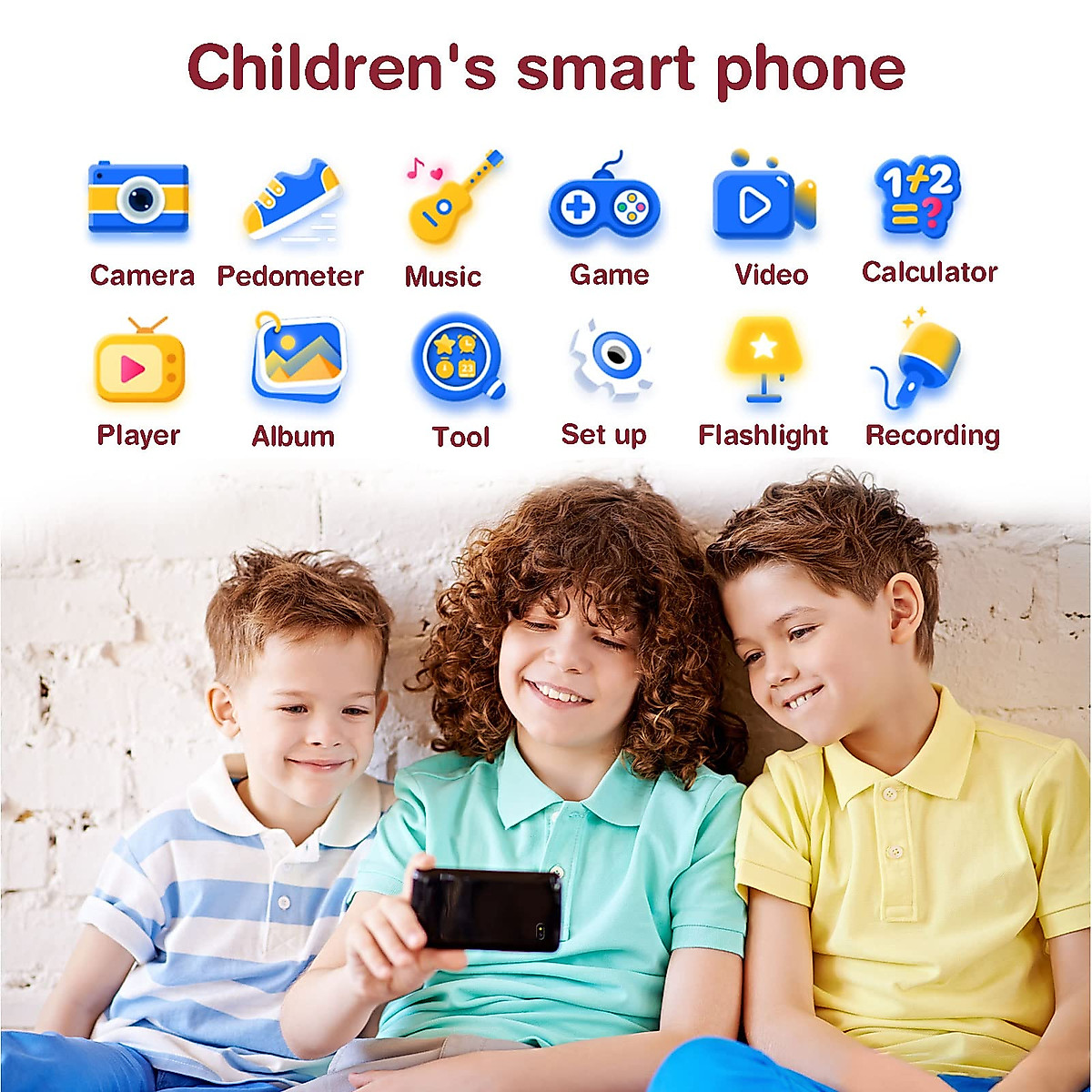 PTHTECHUS® Kids Phone Toy for Boys Girls, 3.8 "Touch Screen Toddler Smartphone with Fun Cameras 16 Games MP3 Music Player Audio Recorder Pedometer Torch Alarm Clock Children Phone for Ages 4-14