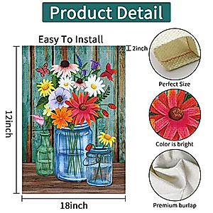 Spring Garden Flag 12 x 18 Inch Burlap Double Sided Vertical Welcome Spring Summer Flags Vase Flower Garden Yard Banners for Outside Seasonal Decoration